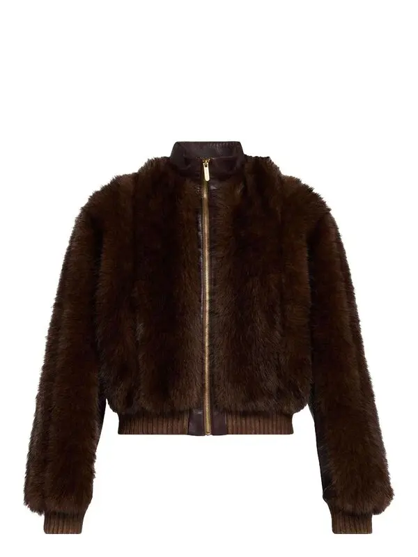 Zimmermann Valiant Faux Fur Bomber Jacket - Brown
