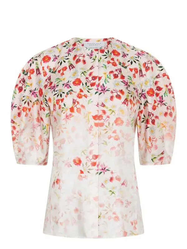 Gabriela Hearst Edify Degrade Floral Silk Puff-sleeve Top - Nude Multi