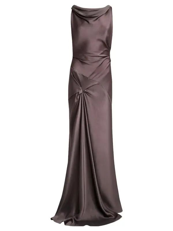 Victoria Beckham Asymmetric Draped Sleeveless Satin Midi Dress - Ore