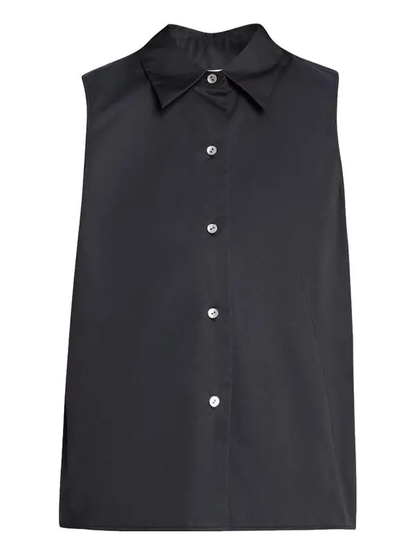 Vince Sleeveless Buttoned Poplin Top - Ink