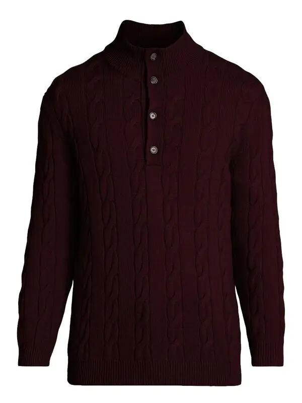 Kiton 3-ply Cashere Cable Knit Mock Neck Sweater - Ruby/burgundy