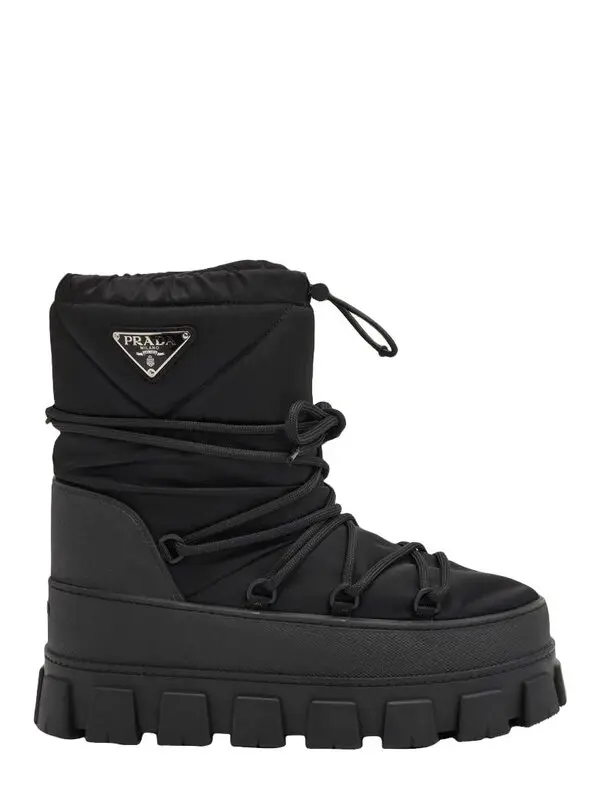 Prada Triangle Logo Lug-sole Nylon Snow Boots - Nero