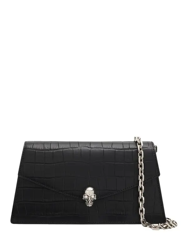 Alexander McQueen Skull Mini Croc-embossed Leather Top-handle Bag - Black/silver