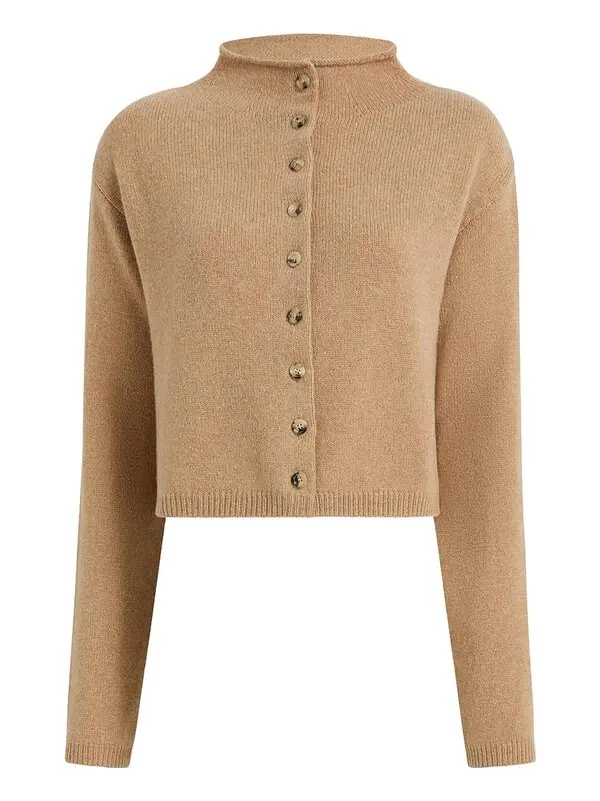 Khaite Annora Funnel-neck Wool-cashmere Cardigan - Camel