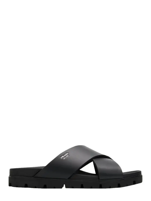 Prada Soft Cage Criss-cross Rubber Slide Sandals - Nero