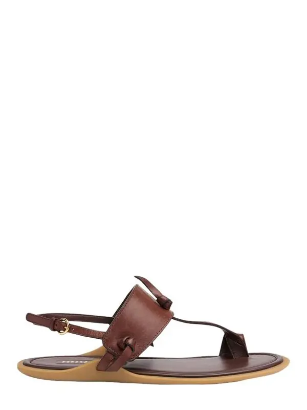 Miu Miu Infradito Knotted Leather Toe-ring Sandals - Caffe