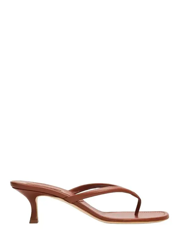 Manolo Blahnik 50mm Paterno Leather Thong Sandals - Medium Brown