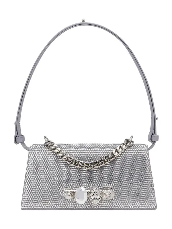 Alexander McQueen Jewelled Rhinestone Leather Shoulder Bag - Silver
