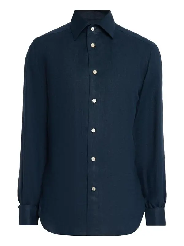 Kiton Linen Button-down Shirt - Navy