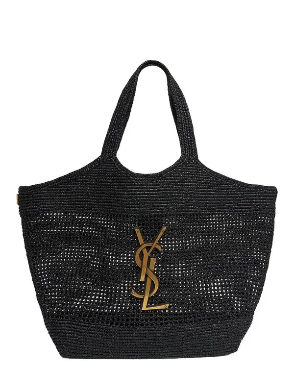 Saint Laurent Icare Medium Crochet Raffia Tote Bag - Nero