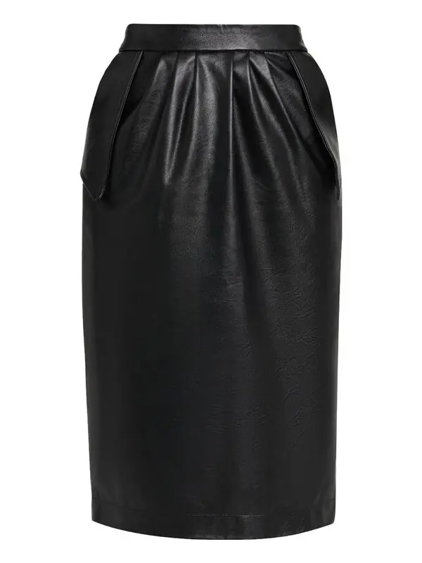 Stella McCartney Vegan Leather Gathered Midi Pencil Skirt - Black