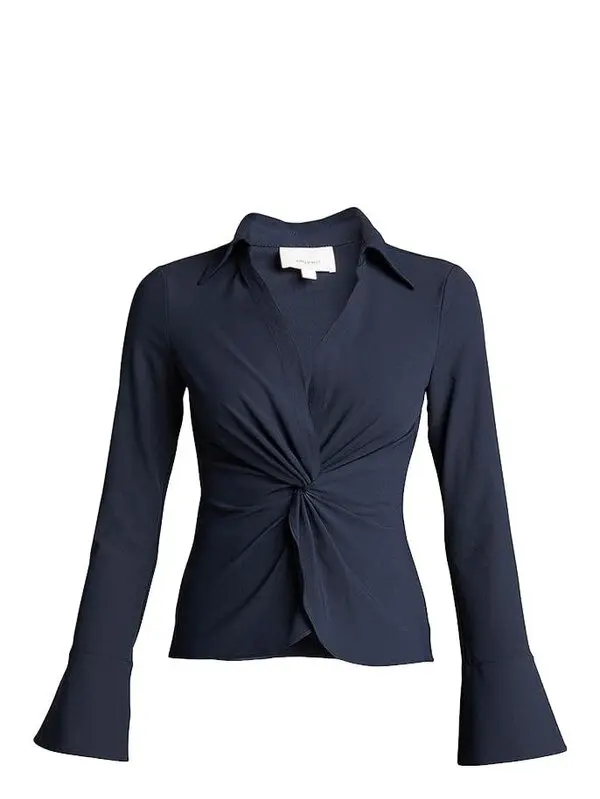Cinq À Sept Mckenna Long-sleeve Collared Top - Navy