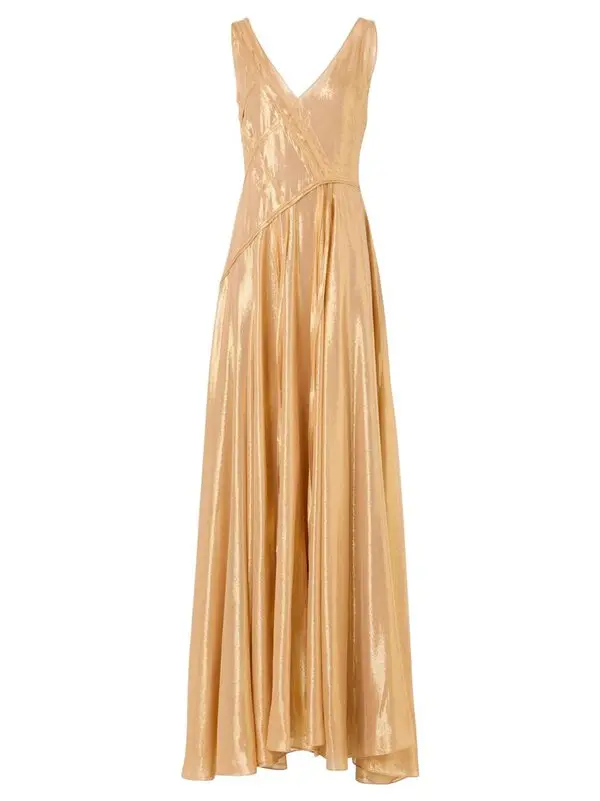 Akris Sleeveless Asymmetric Paneled Lamé Silk Gown - Gold
