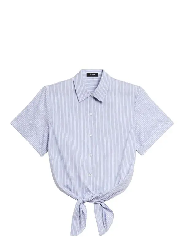 Theory Pinstripe Cotton-blend Tie Shirt - Blue Multi