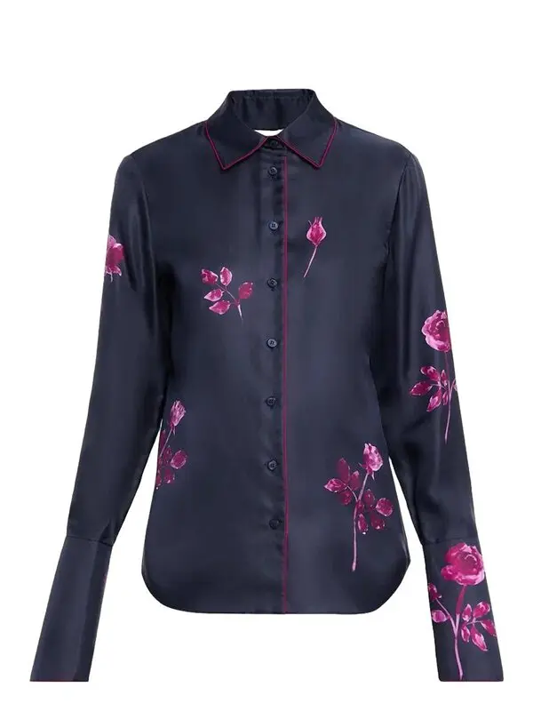 Lafayette 148 New York Floral-print Silk Twill Blouse - Ink Multi