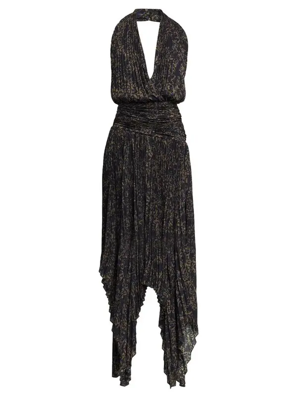 Proenza Schouler Paulina Pleated Halter Handkerchief Maxi Dress - Black Multi