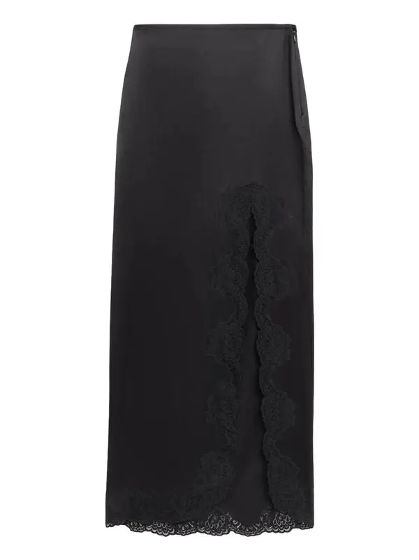 Valentino Garavani Lace-trim Silk Satin Maxi Slit Skirt - Nero