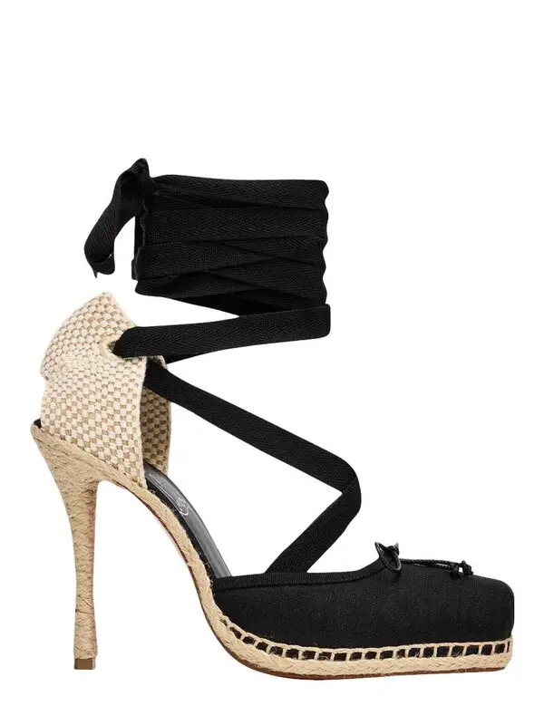 CHRISTIAN LOUBOUTIN 100mm Cassiadrilla Canvas Lace-up Espadrille Pumps - Black