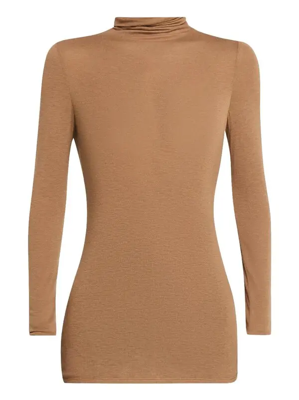 Lafayette 148 New York Elongated Viscose-cashmere Jersey Turtleneck - Vicuna