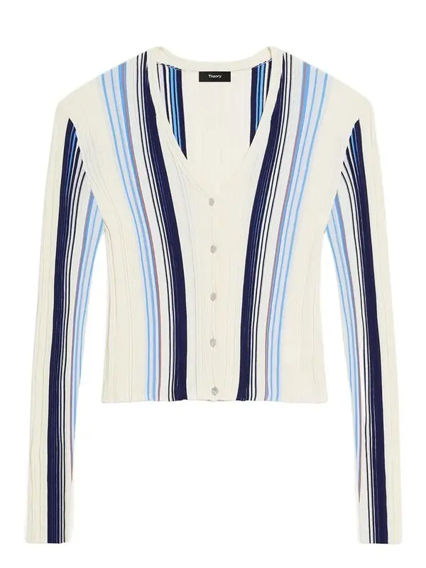 Theory Striped Long-sleeve Knit Cardigan - Navy Multi