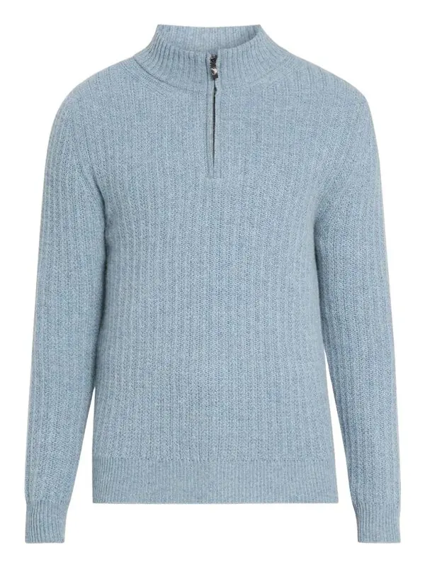 MAURIZIO BALDASSARI Canova Cotton Rib-knit Half-zip Sweater - Blue
