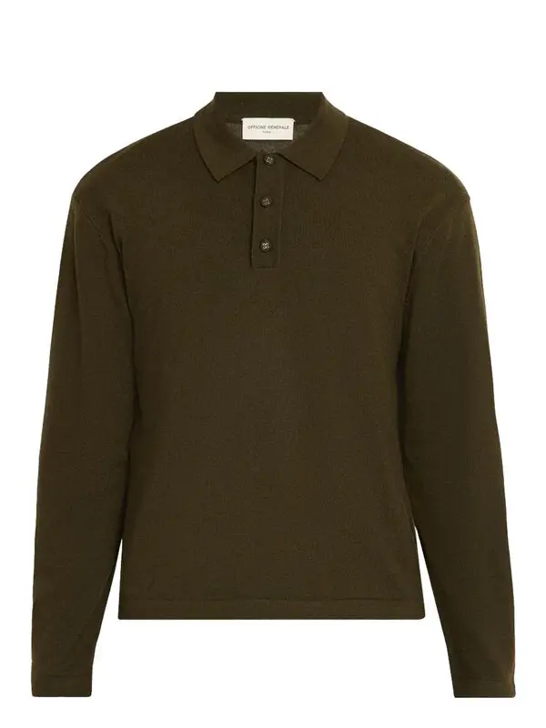 Officine Générale Merino Wool Long-sleeve Polo Shirt - Olive