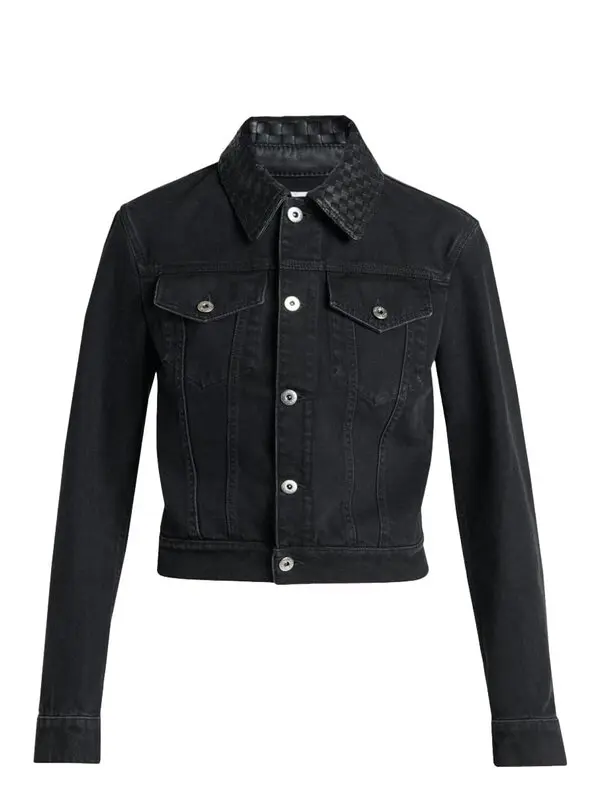 Bottega Veneta Intrecciato-collar Faded Black Denim Jacket - Nero