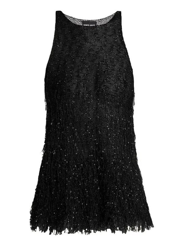 Giorgio Armani Sleeveless Beaded Fringe Knit Top - Multi
