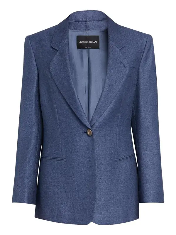 Giorgio Armani Single-breasted Silk Blazer Jacket - Medium Blue