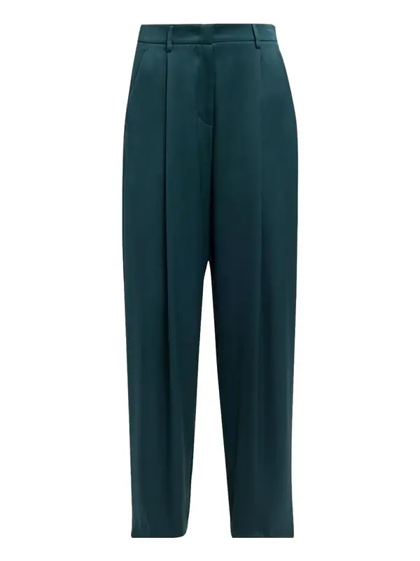 Giorgio Armani Pleated Silk Straight-leg Trousers - Medium Blue