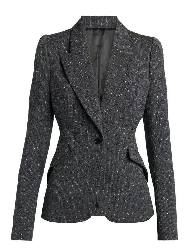 Alexander McQueen Pinstripe Wool Puff-sleeve One-button Jacket - Grey