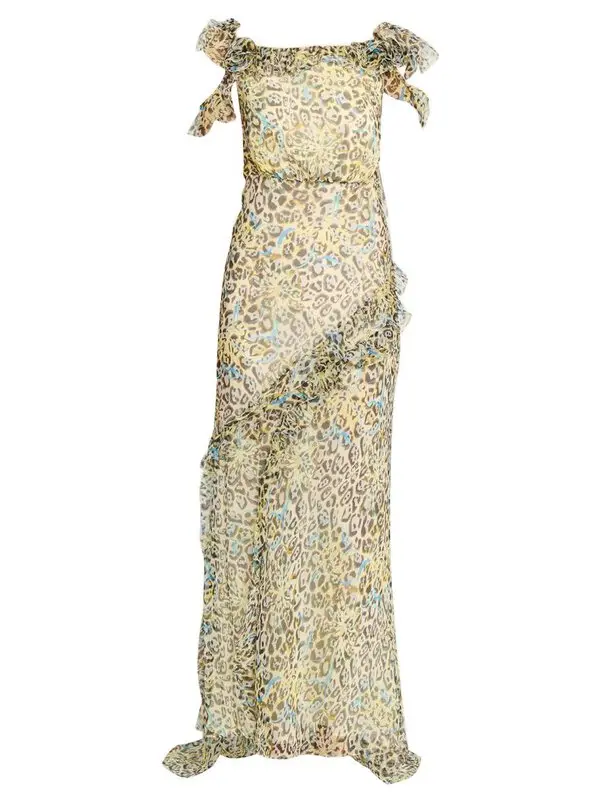 Saloni Nina Ruffled Chiffon Dress - Leopard