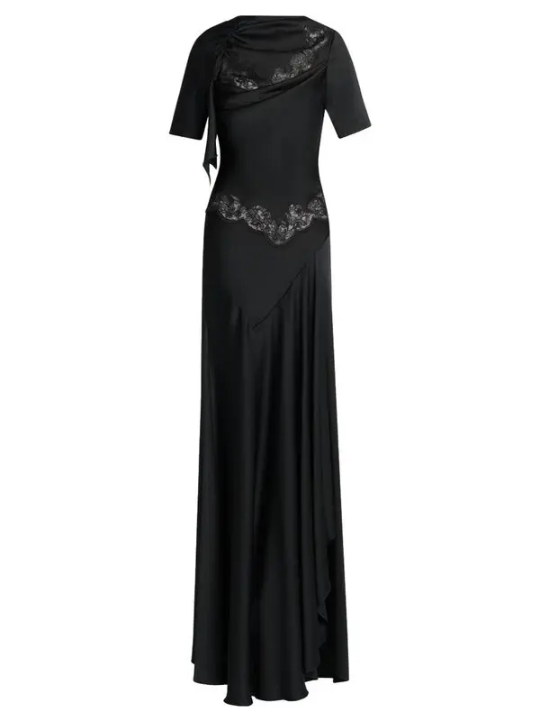 Alexander McQueen Lace-inset Draped Satin Evening Dress - Black