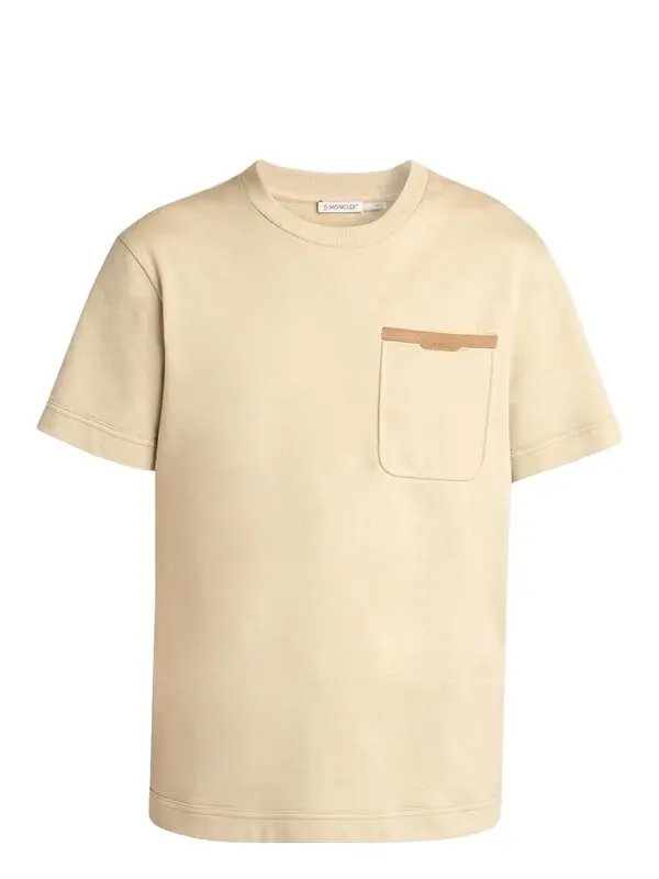 Moncler Leather-trim Pocket Cotton T-shirt - Beige
