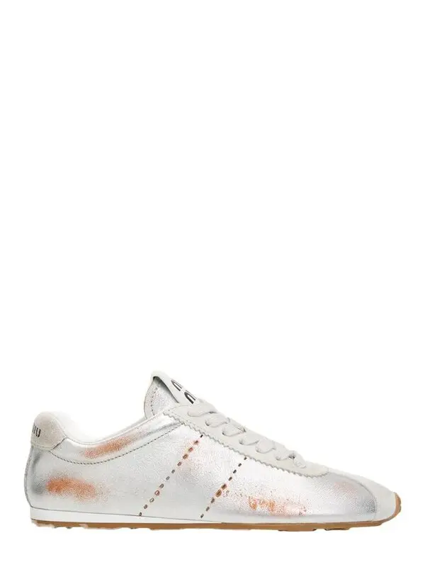 Miu Miu Metallic Leather Low-top Sneakers - Argento