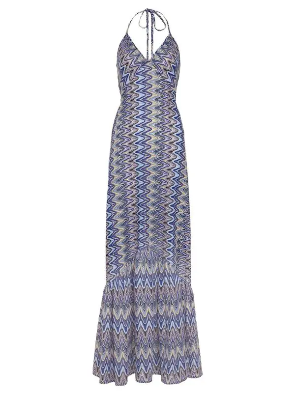 Ramy Brook Delilah Chevron Halter Maxi Dress - Ocean Zigzag