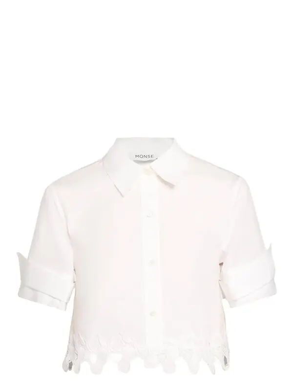 Monse Cherry Lace Crop Button-down Shirt - White