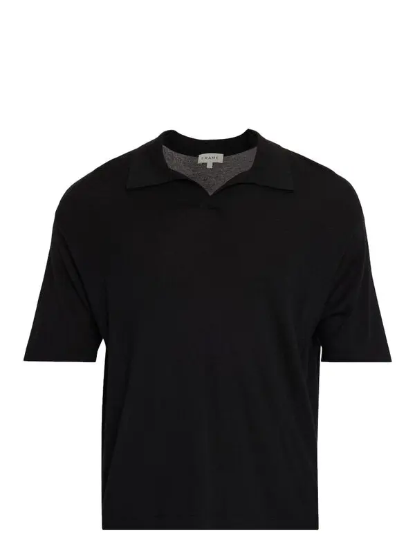 FRAME Wool And Cashmere Johnny Collar Short-sleeve Polo Sweater - Black