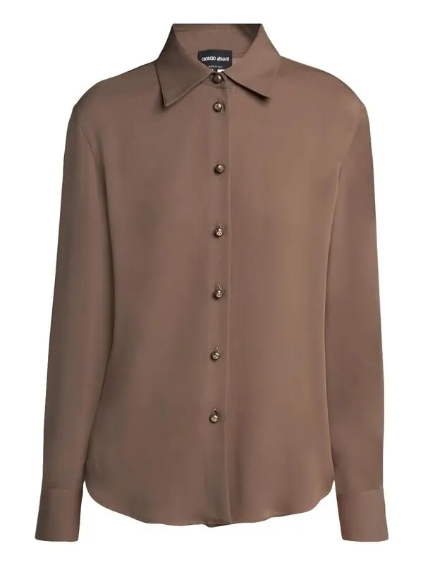 Giorgio Armani Pearly Buttoned Silk Georgette Shirt - Brown
