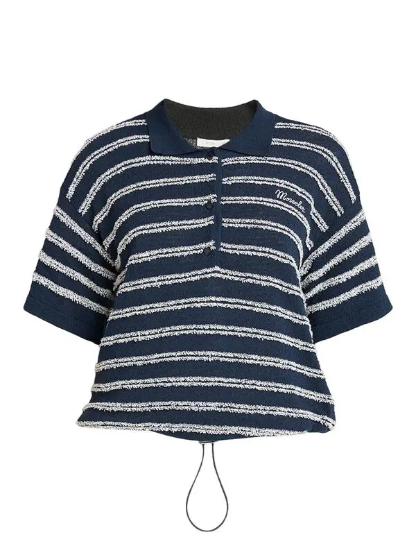 Moncler Short-sleeve Cotton Terry Polo Top - Navy
