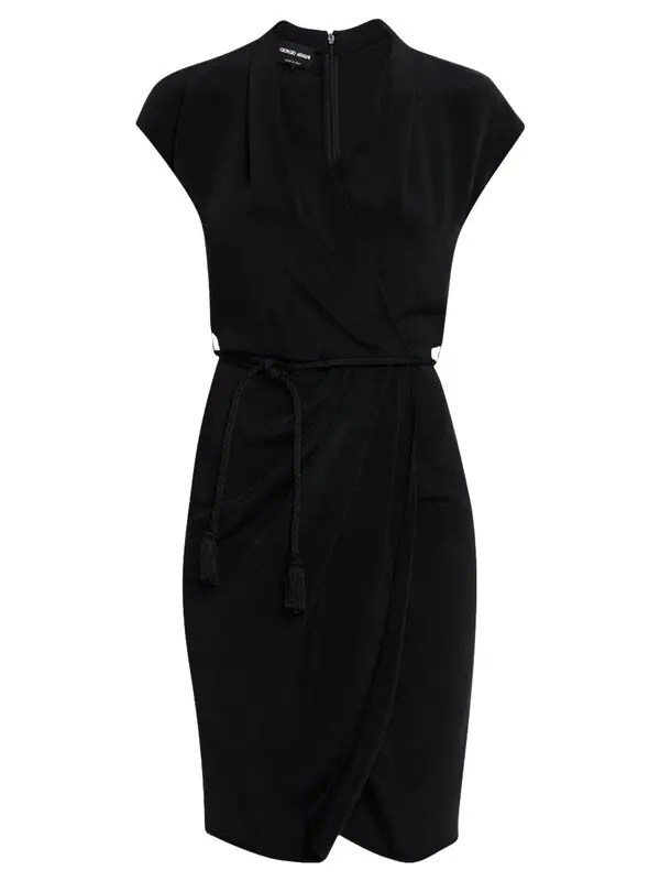 Giorgio Armani Belted Cap-sleeve Jersey Wrap Dress - Black