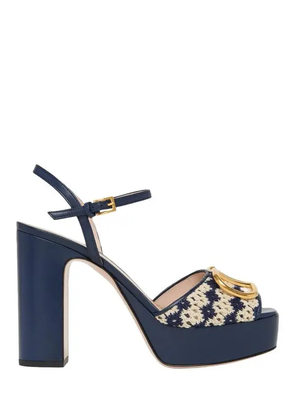 Valentino Garavani 115mm Vlogo Crochet And Leather Platform Sandals - Navy