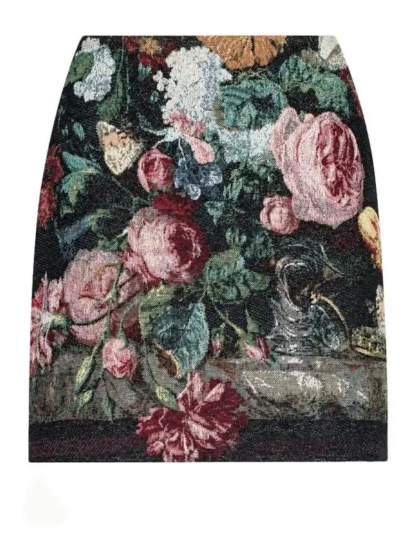 L'Agence Marseille Floral Jacquard Mini Skirt - Black Multi