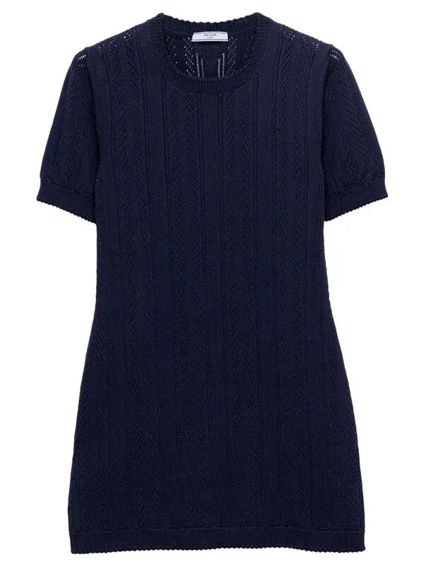 Prada Openwork Cotton Mini Dress - Blue