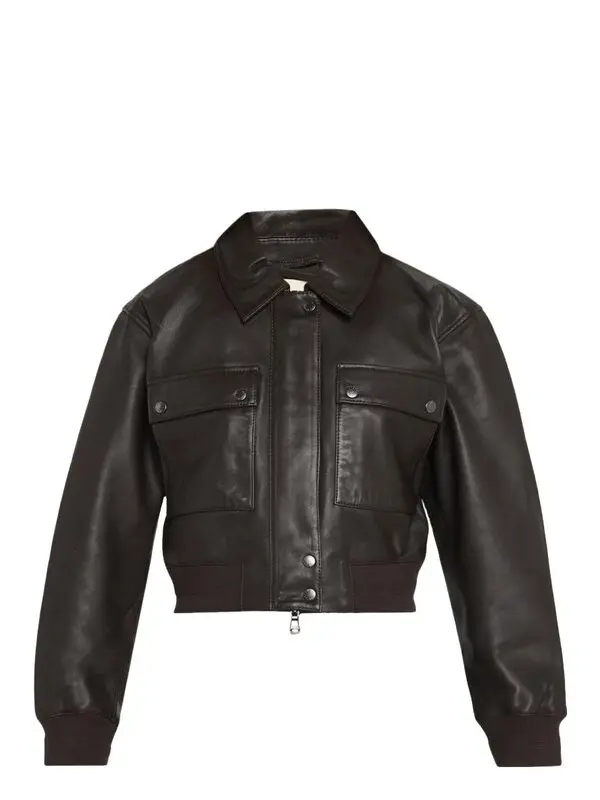 L'Agence Clotilde Leather Bomber Jacket - Brunette