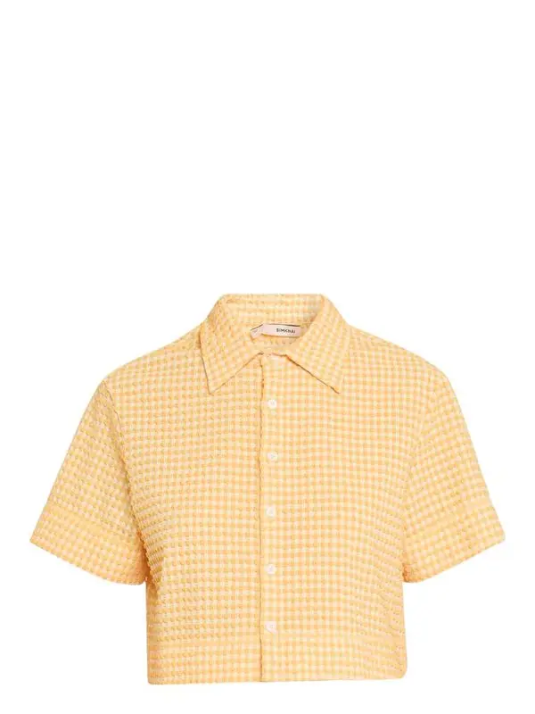 Simkhai Reeves Textured Gingham Camp Shirt - Mango/ivory