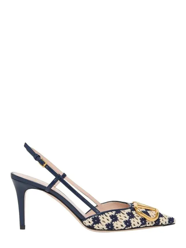 Valentino Garavani 80mm Vlogo Crochet And Leather Slingback Pumps - Navy