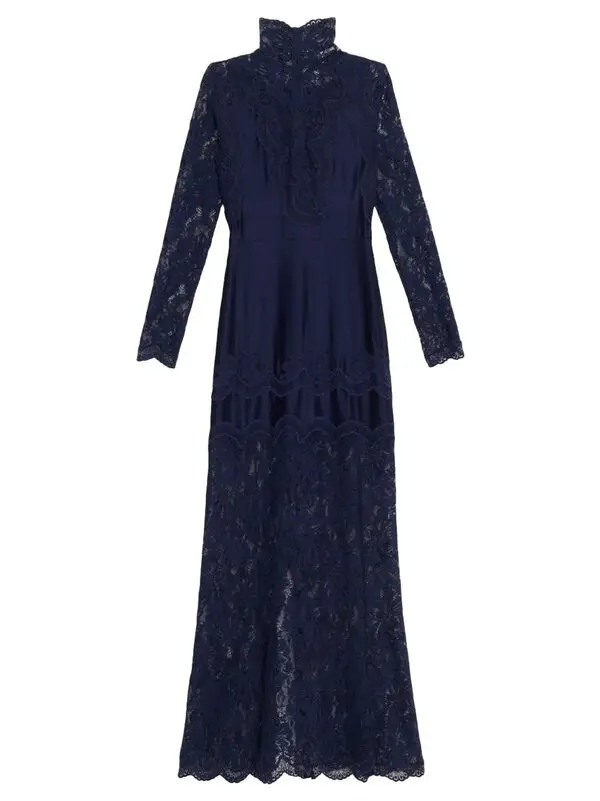 Rabanne Long-sleeve Stretch Lace Jersey Maxi Dress - Deep Navy