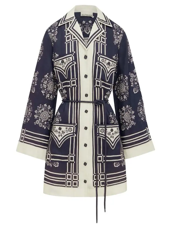 ALEMAIS Banderrra Belted Linen Mini Dress - Ink