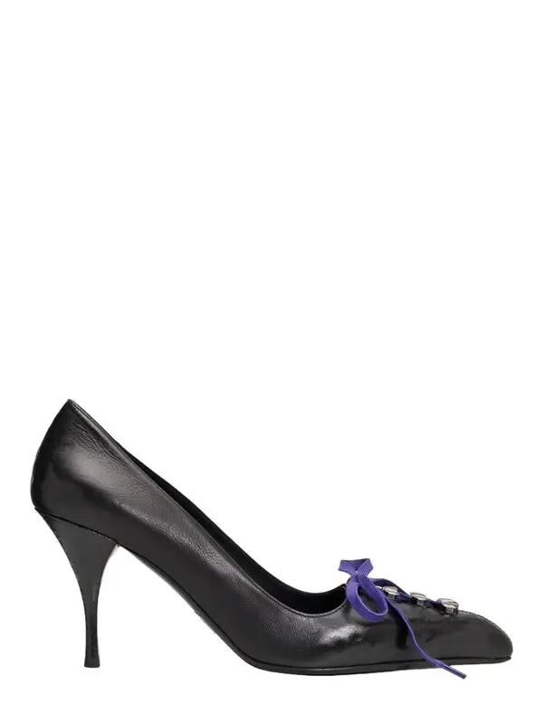 Prada 85mm Burnished Leather Lace-up Pumps - Nero